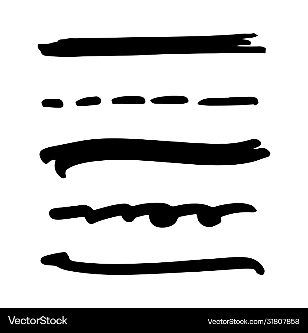 Set black ink brush stroke line line Royalty Free Vector