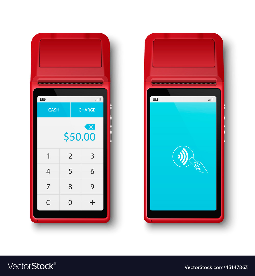 3d pink nfc payment machine set isolated Vector Image
