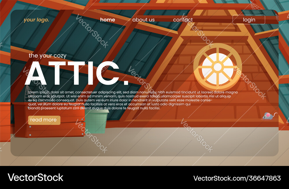 Attic landing page design an old room Royalty Free Vector