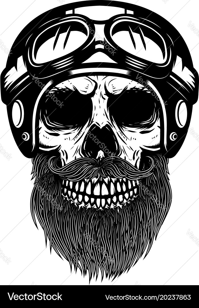 Bearded skull in racer helmet design element Vector Image