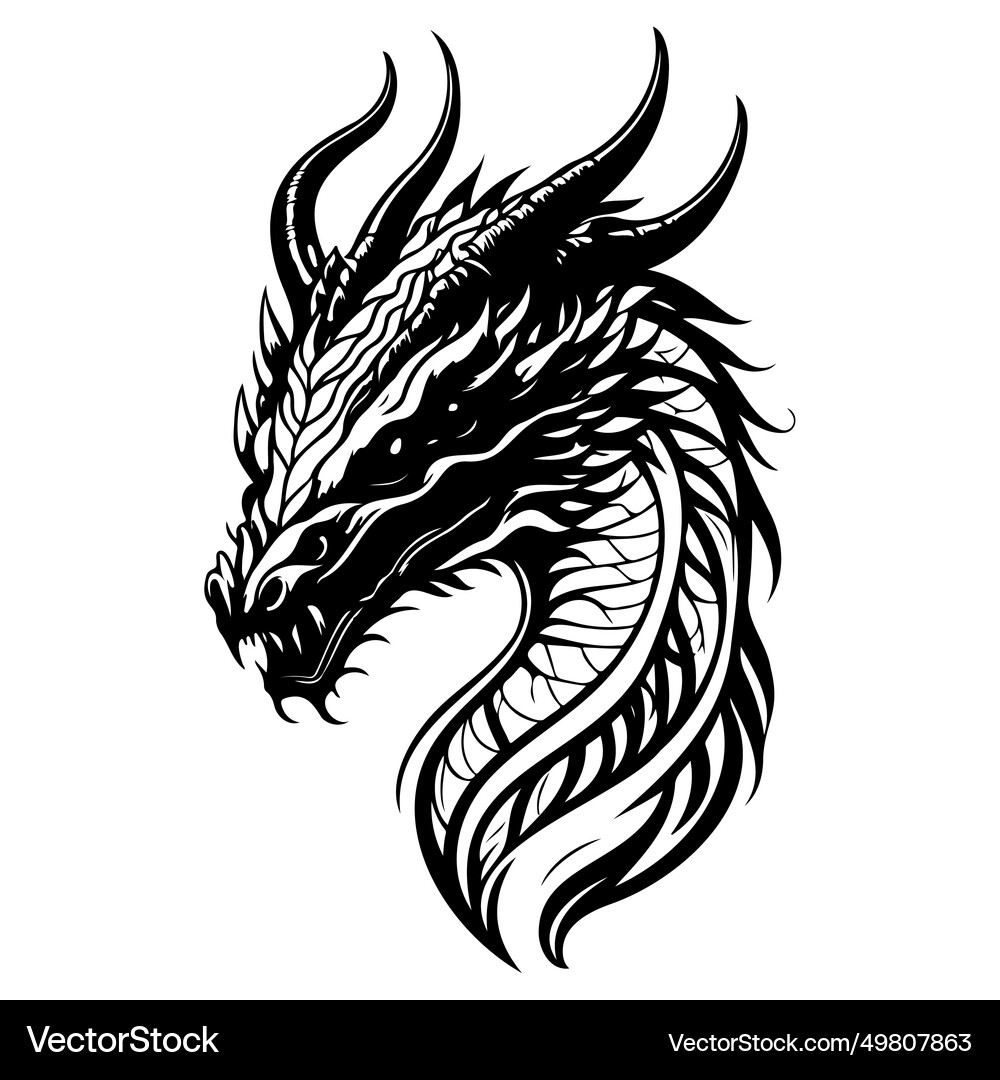 Chinese head dragon sketch hand draw black Vector Image