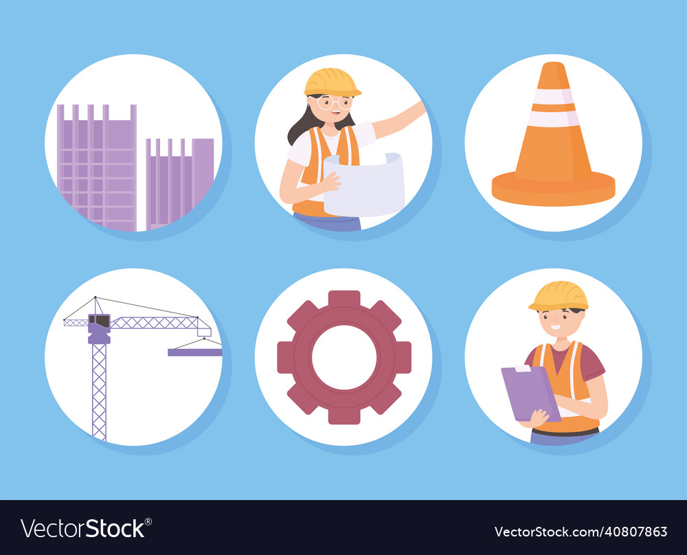 Icons engineer construction Royalty Free Vector Image