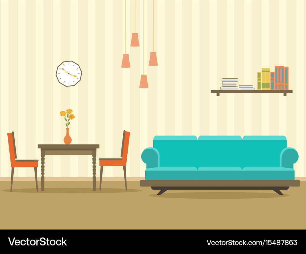 Interior design in flat style living room Vector Image