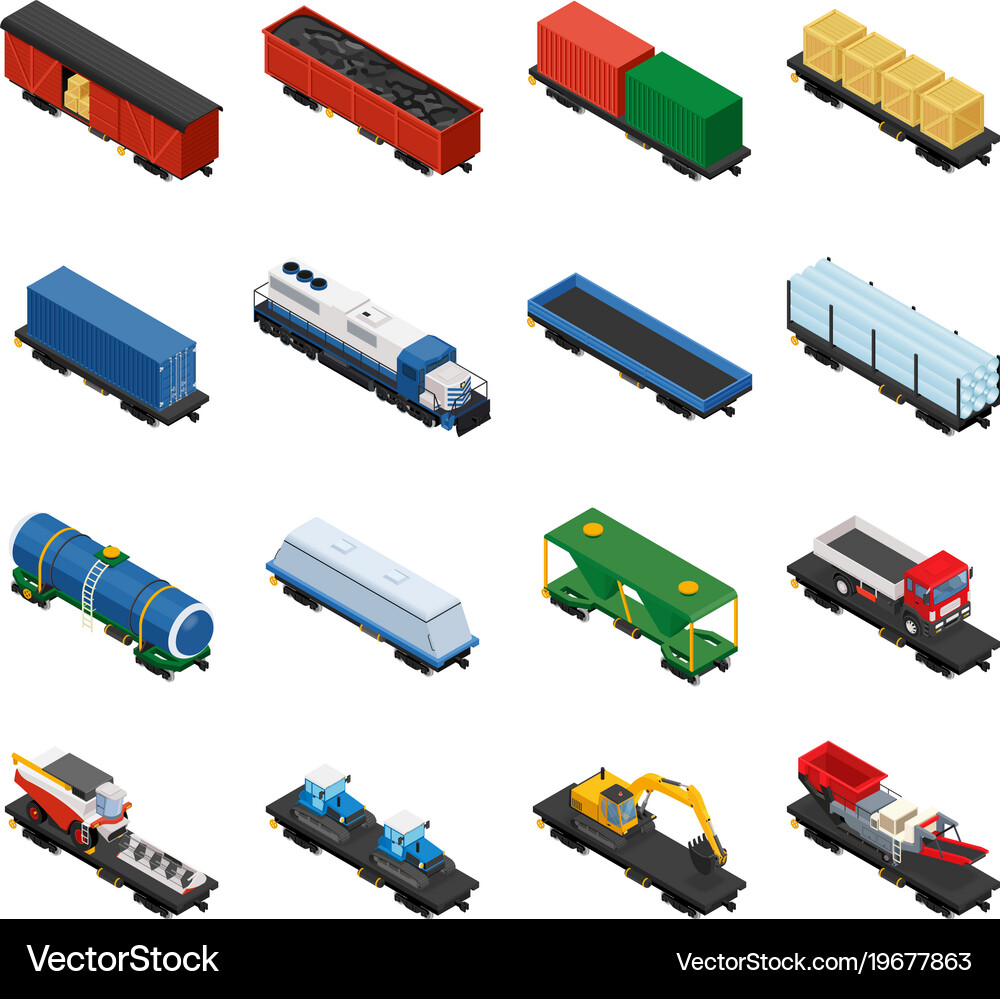 Isometric set of railway trains Royalty Free Vector Image