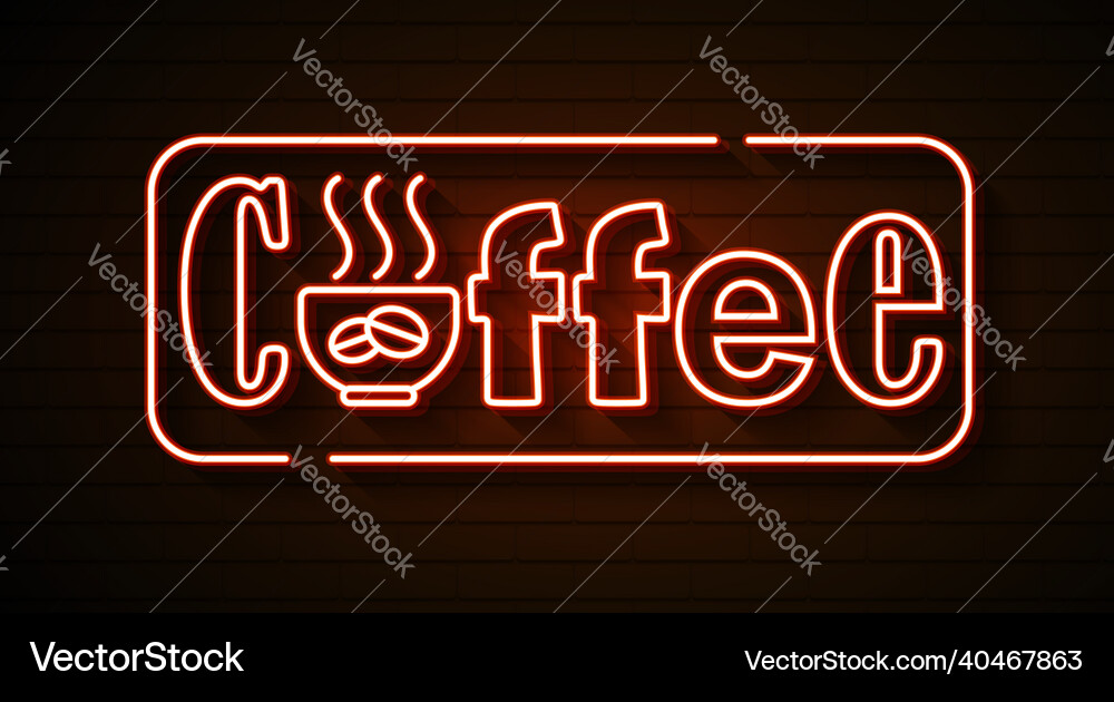 Neon coffee text icon signboard on the red Vector Image