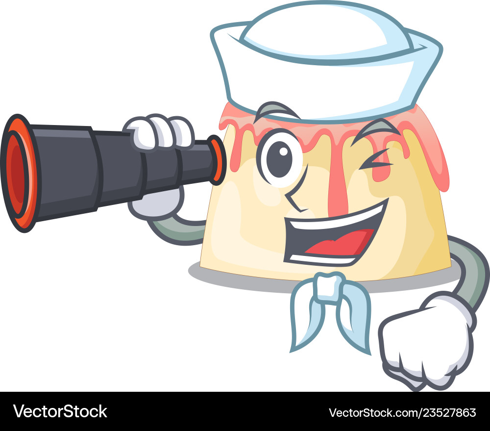 Sailor with binocular homemade strawberry pudding Vector Image