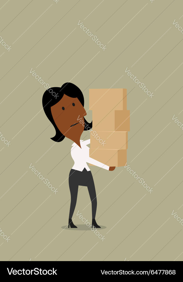 Businesswoman carrying a stack of boxes Royalty Free Vector
