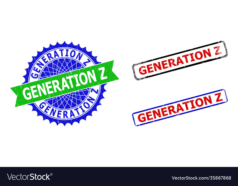 Generation z rosette and rectangle bicolor seals Vector Image
