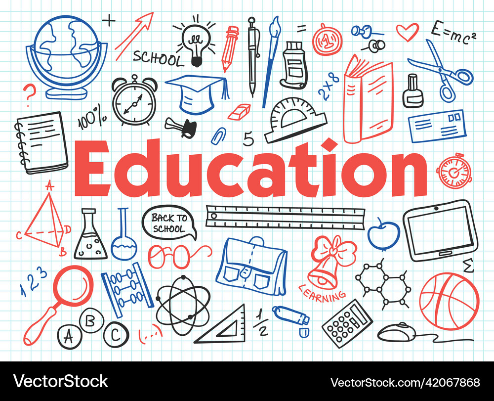 Hand drawn design set of education Royalty Free Vector Image