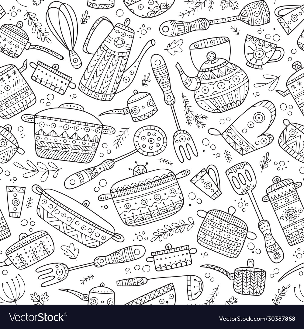 Kitchenware seamless pattern Royalty Free Vector Image