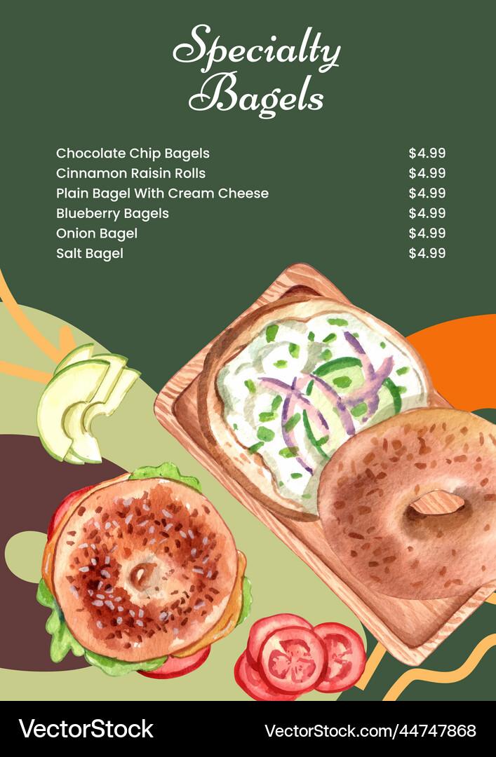 Menu template with bagel day conceptwatercolor Vector Image