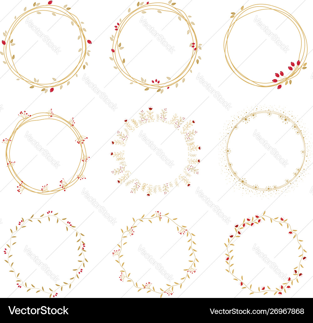 Minimal golden dandelion wreath frame collection Vector Image