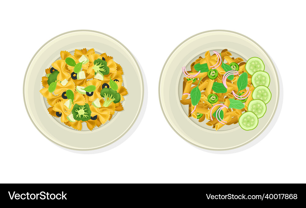 Pasta with green vegetables and potherbs Vector Image
