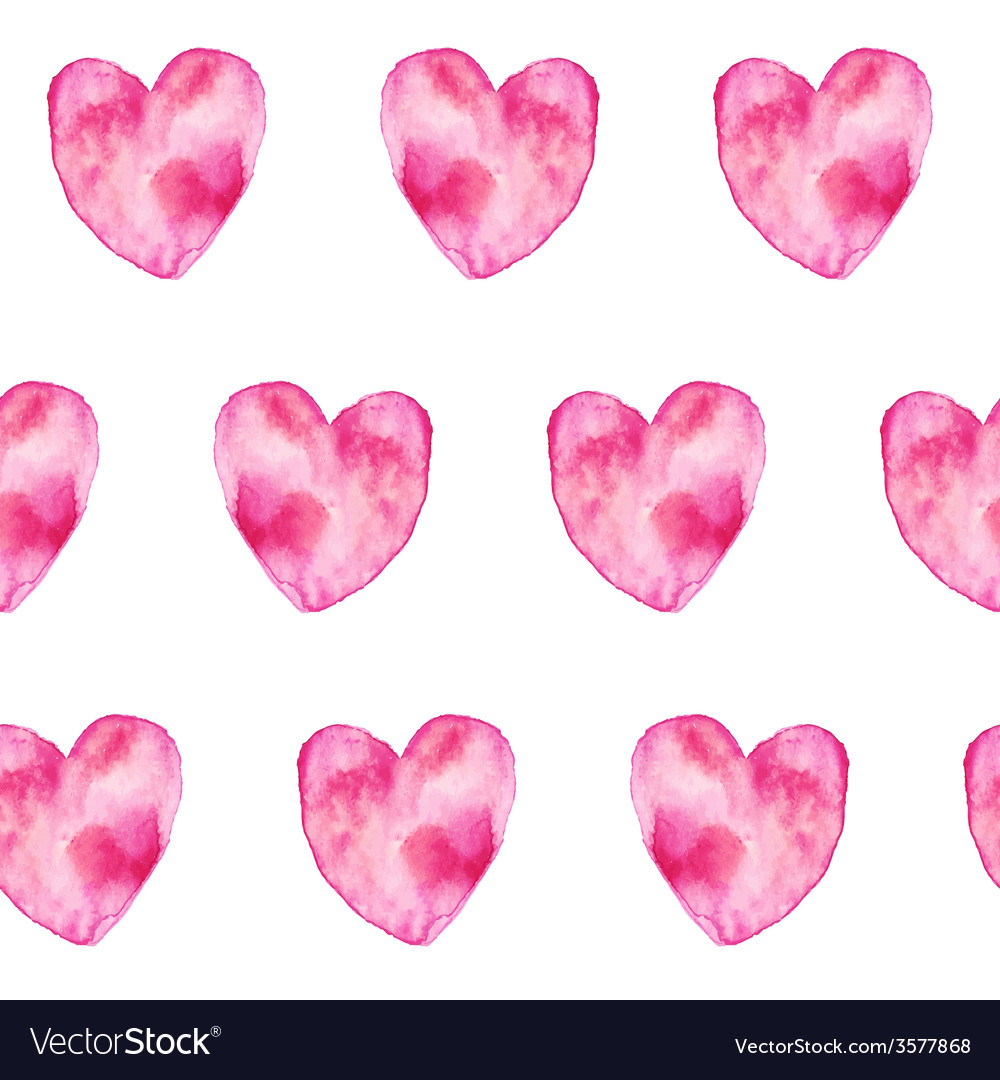 Pink hand-drawn watercolor hearts seamless pattern