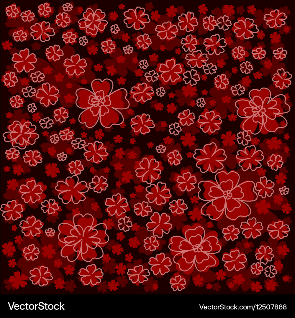 Red floral pattern with lined and colored flowers Vector Image