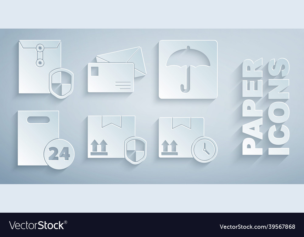 Set delivery pack security with shield umbrella Vector Image