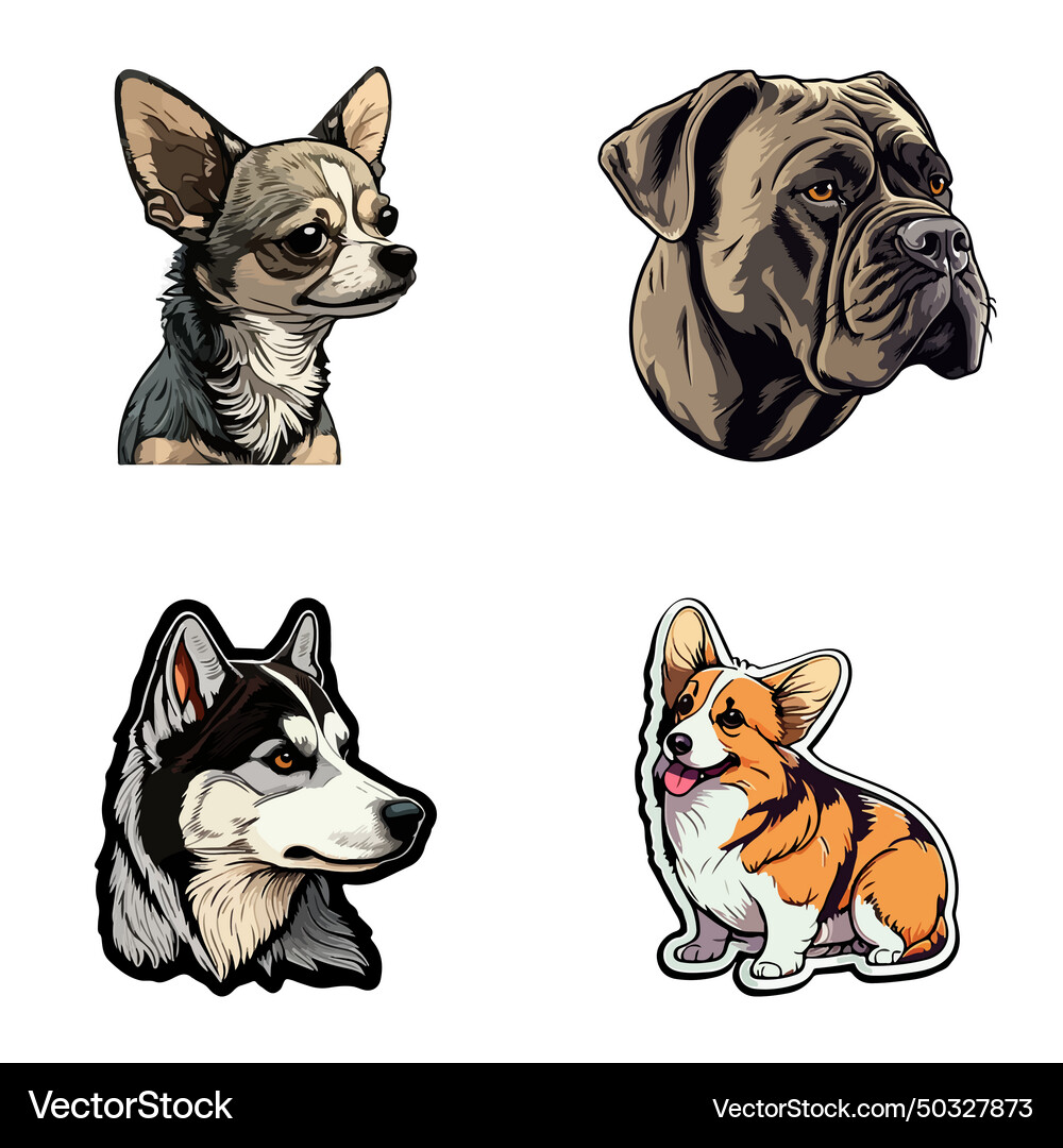 Dog stickers flat icon set isolated on white Vector Image