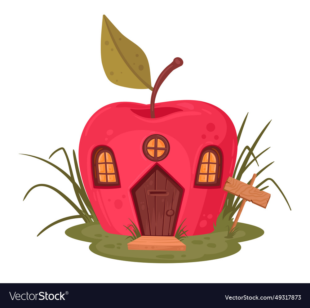 Little apple house cartoon fairy forest red Vector Image