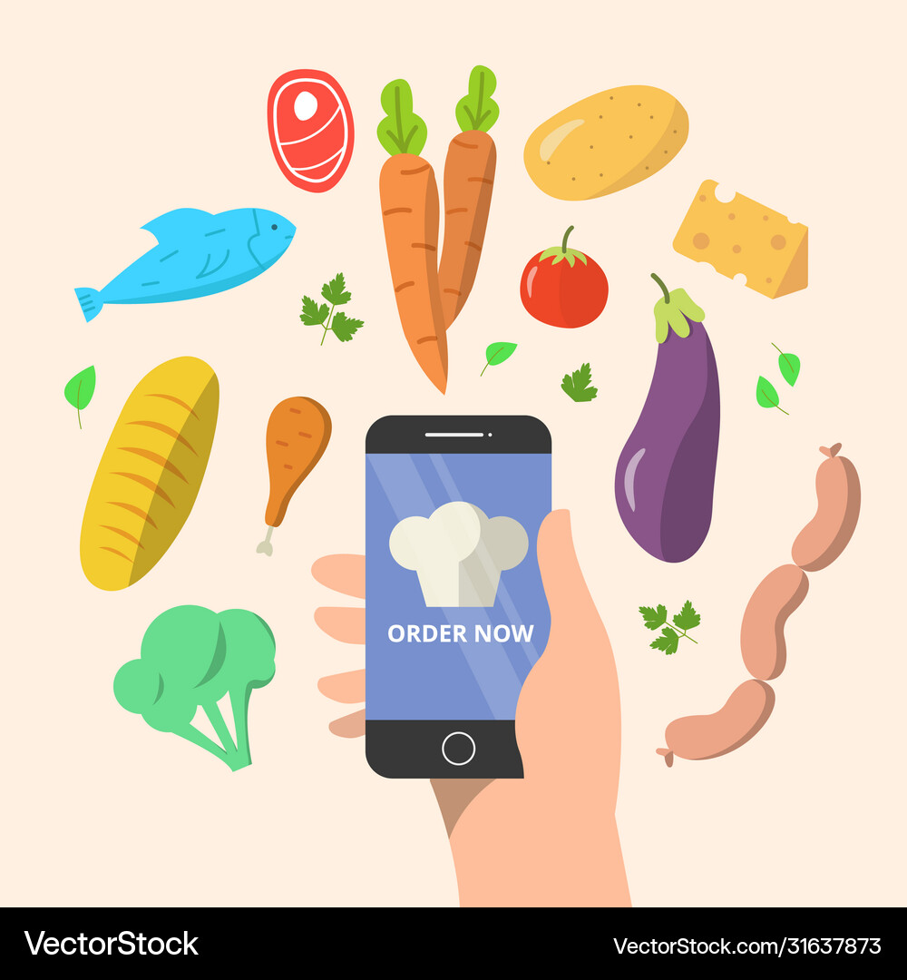 Ordering or preparing food online during Vector Image