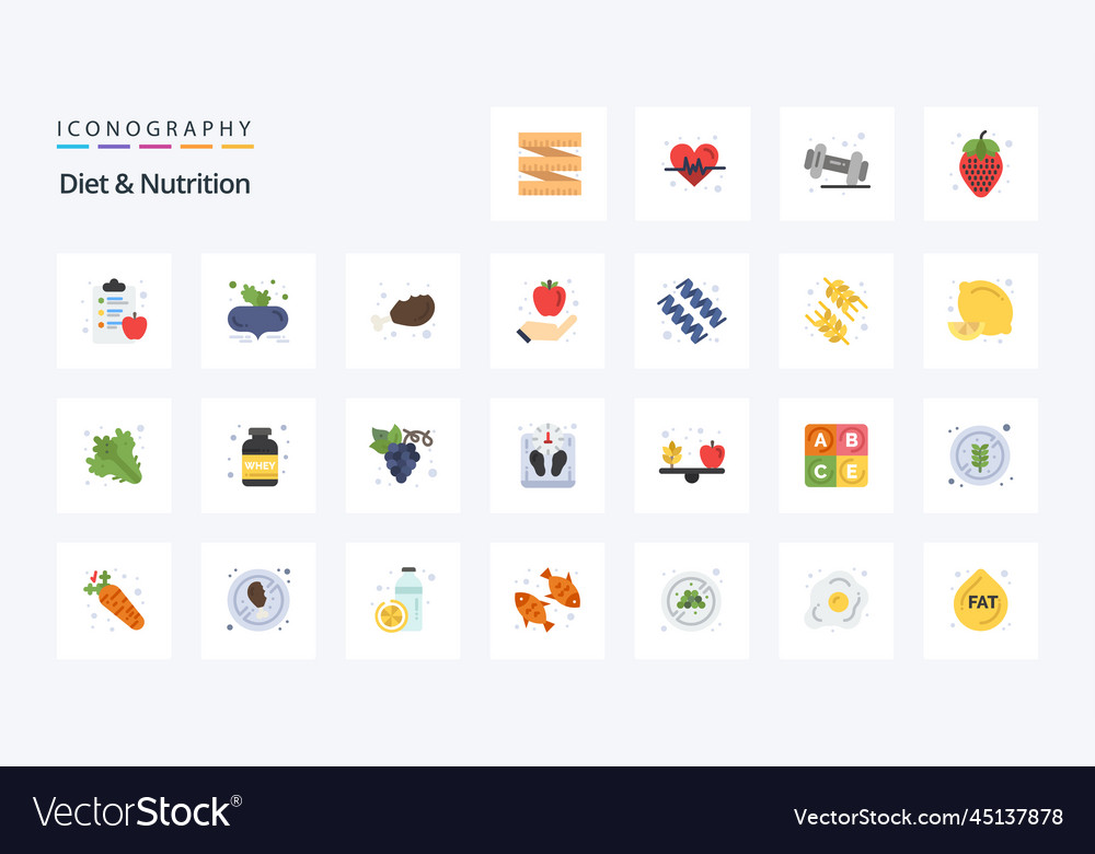 25 diet and nutrition flat color icon pack Vector Image