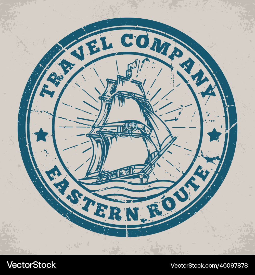 Sailing ship emblem vintage monochrome Royalty Free Vector