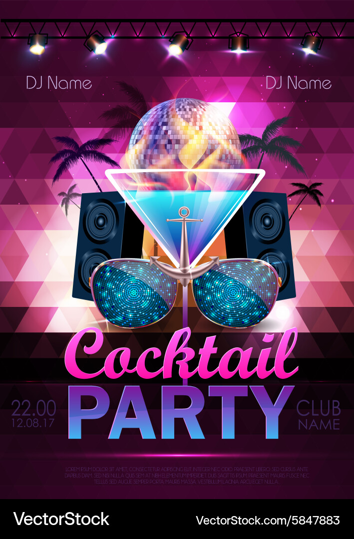 Disco ball background cocktail party poster Vector Image