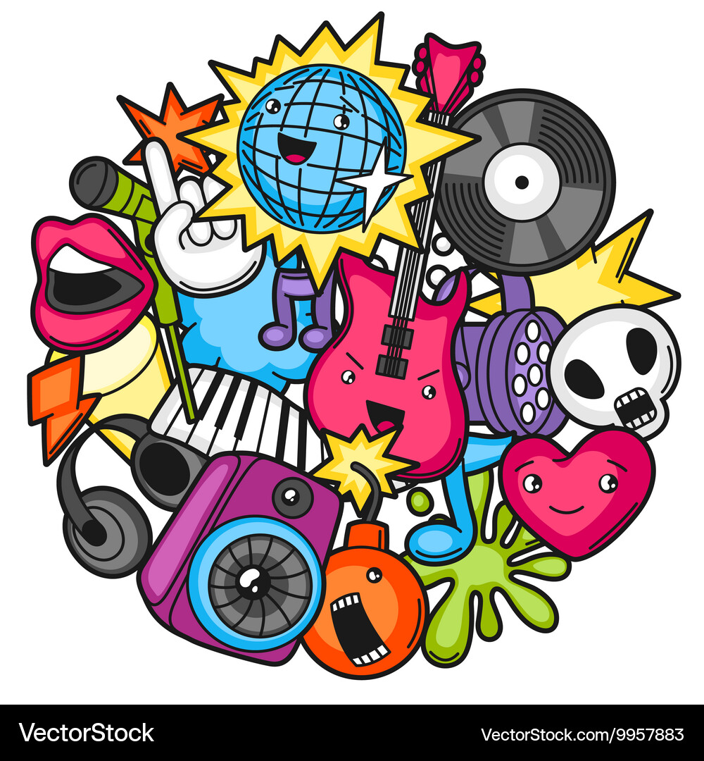 Kawaii Music Party with Instruments Royalty Free Vector