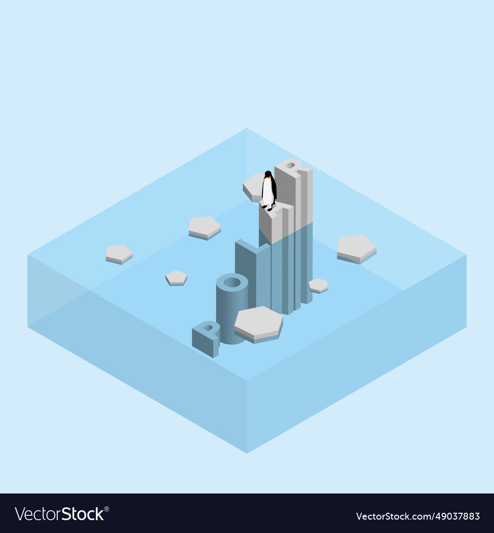 Penguin on text wording iceberg global warming Vector Image