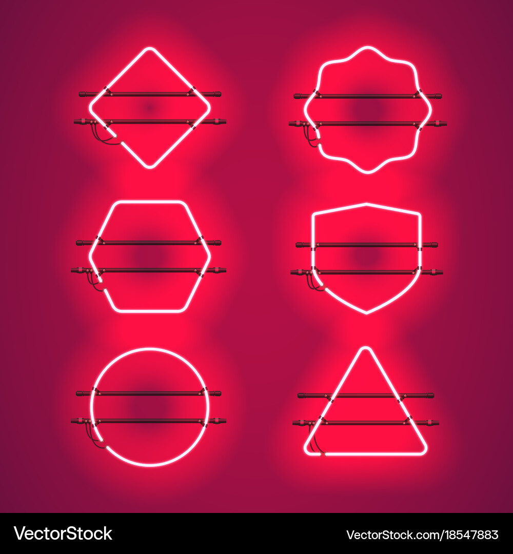 Set of realistic glowing red neon frames Vector Image