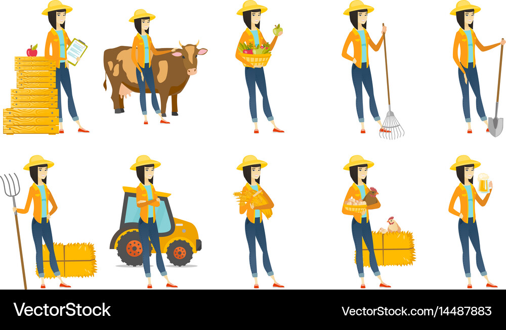 Set of with farmer characters Royalty Free Vector Image