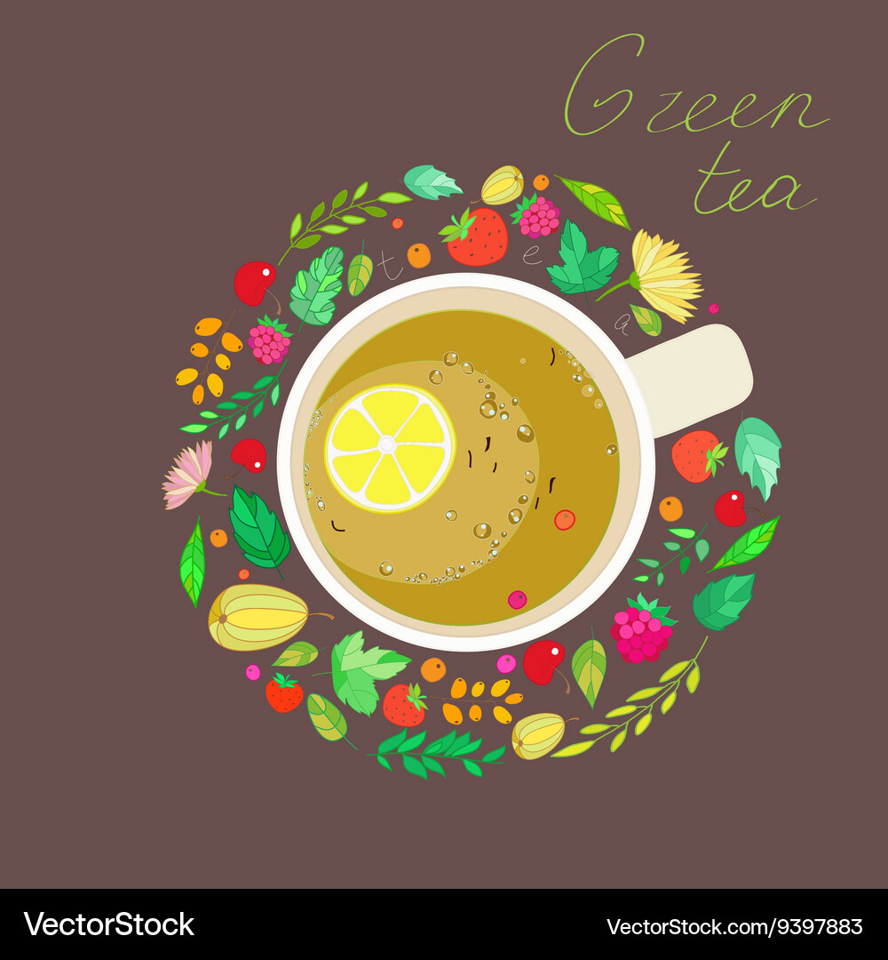 With the image of cups green tea Royalty Free Vector Image