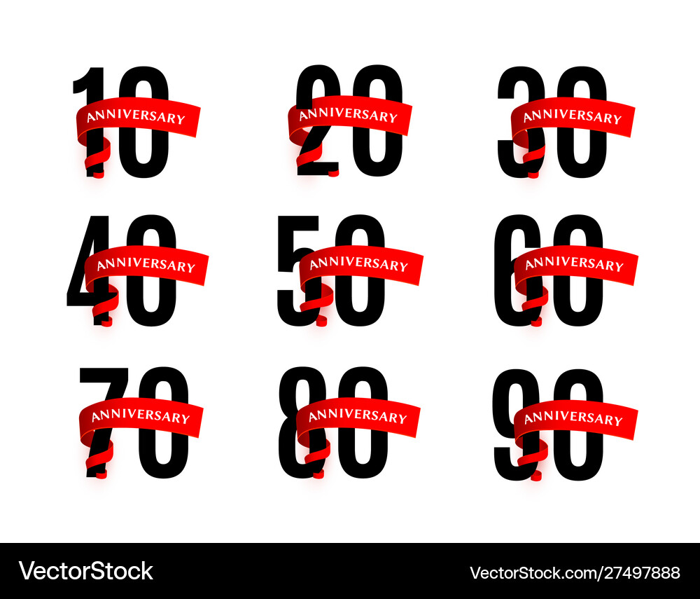Anniversaries numbers with red ribbon Royalty Free Vector