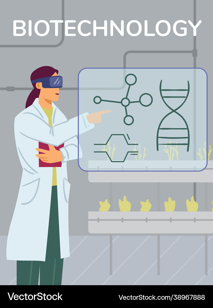 Biotechnology banner with scientist in laboratory Vector Image