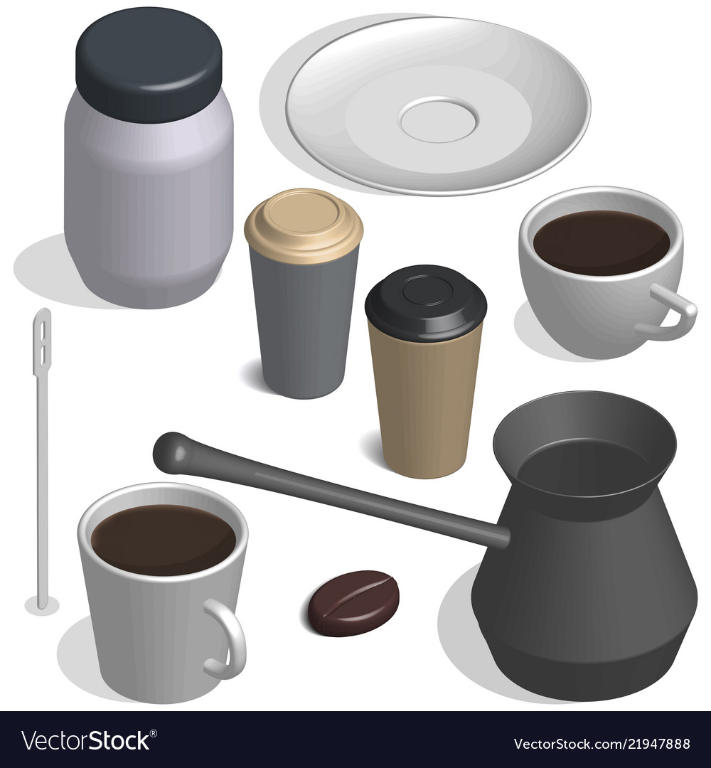 Coffee set in 3d Royalty Free Vector Image - VectorStock