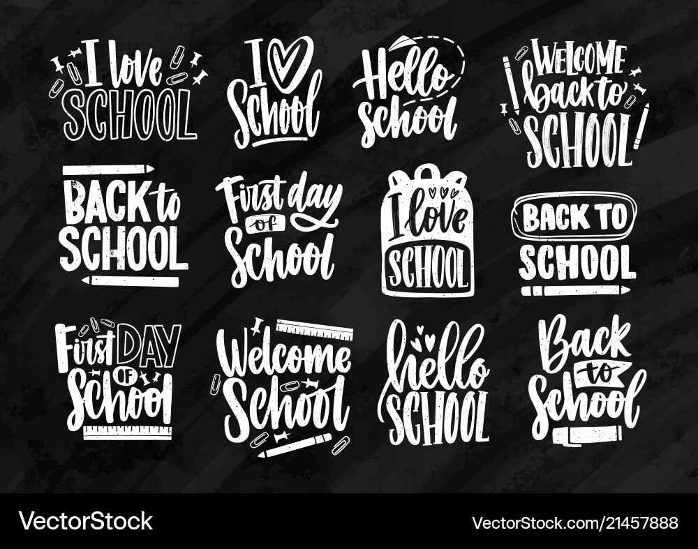 Collection back to school lettering written Vector Image