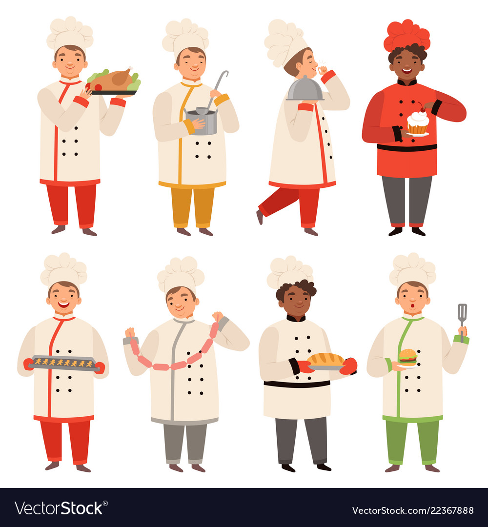 Cook characters chef at kitchen cooking various Vector Image