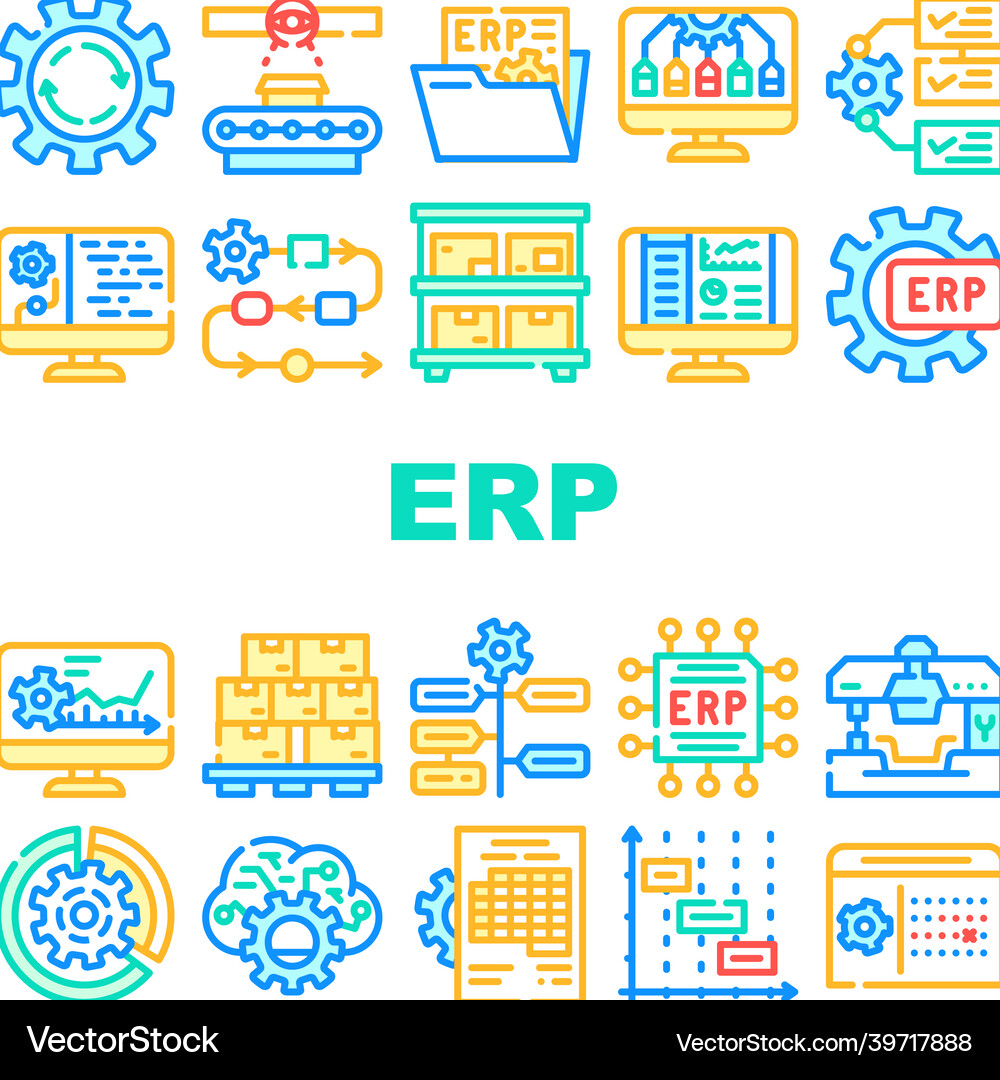 Erp enterprise resource planning icons set Vector Image