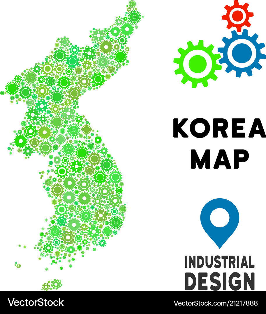 Gears north and south korea map composition Vector Image