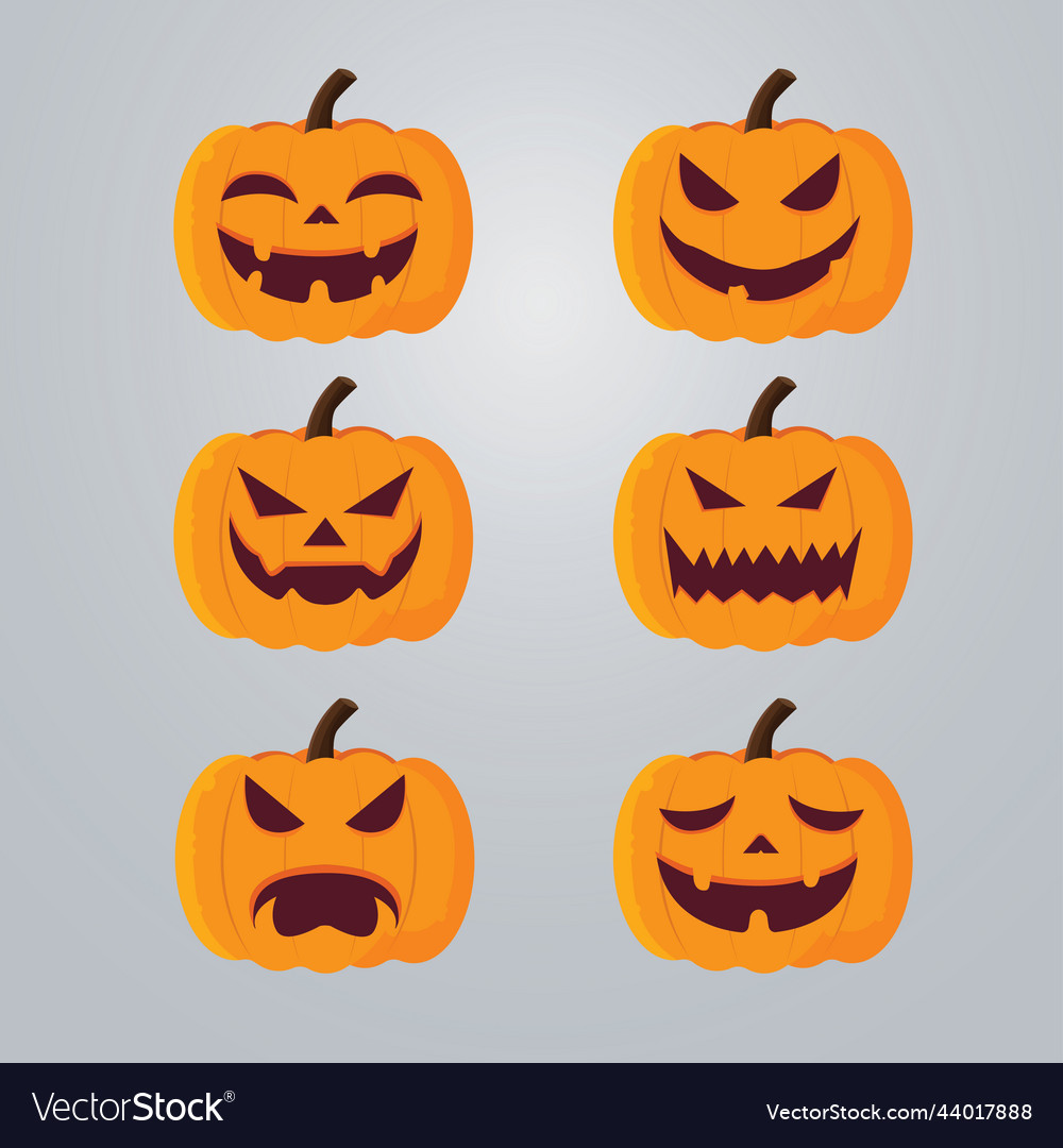 Halloween pumpkin faces collection Royalty Free Vector Image