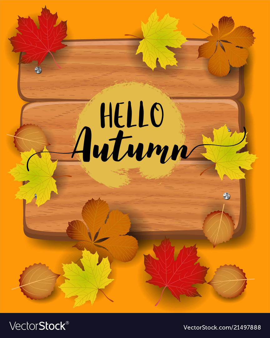 Hello autumn banner paper colorful tree leaf Vector Image