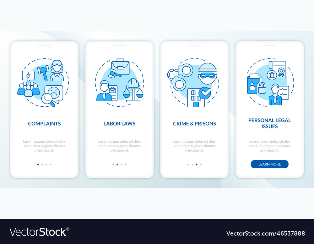 Laws and legal issues blue onboarding mobile app Vector Image
