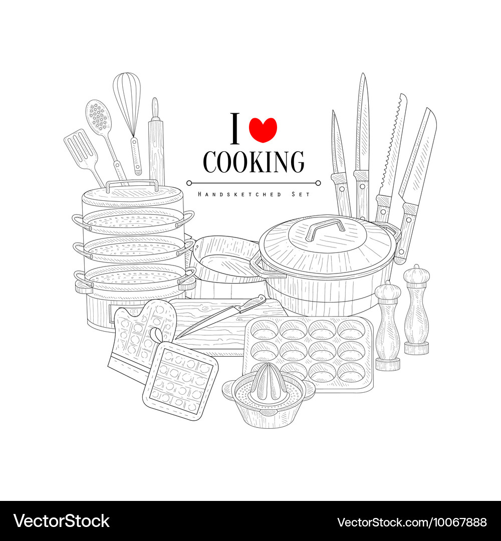 Love for cooking hand drawn realistic sketch Vector Image