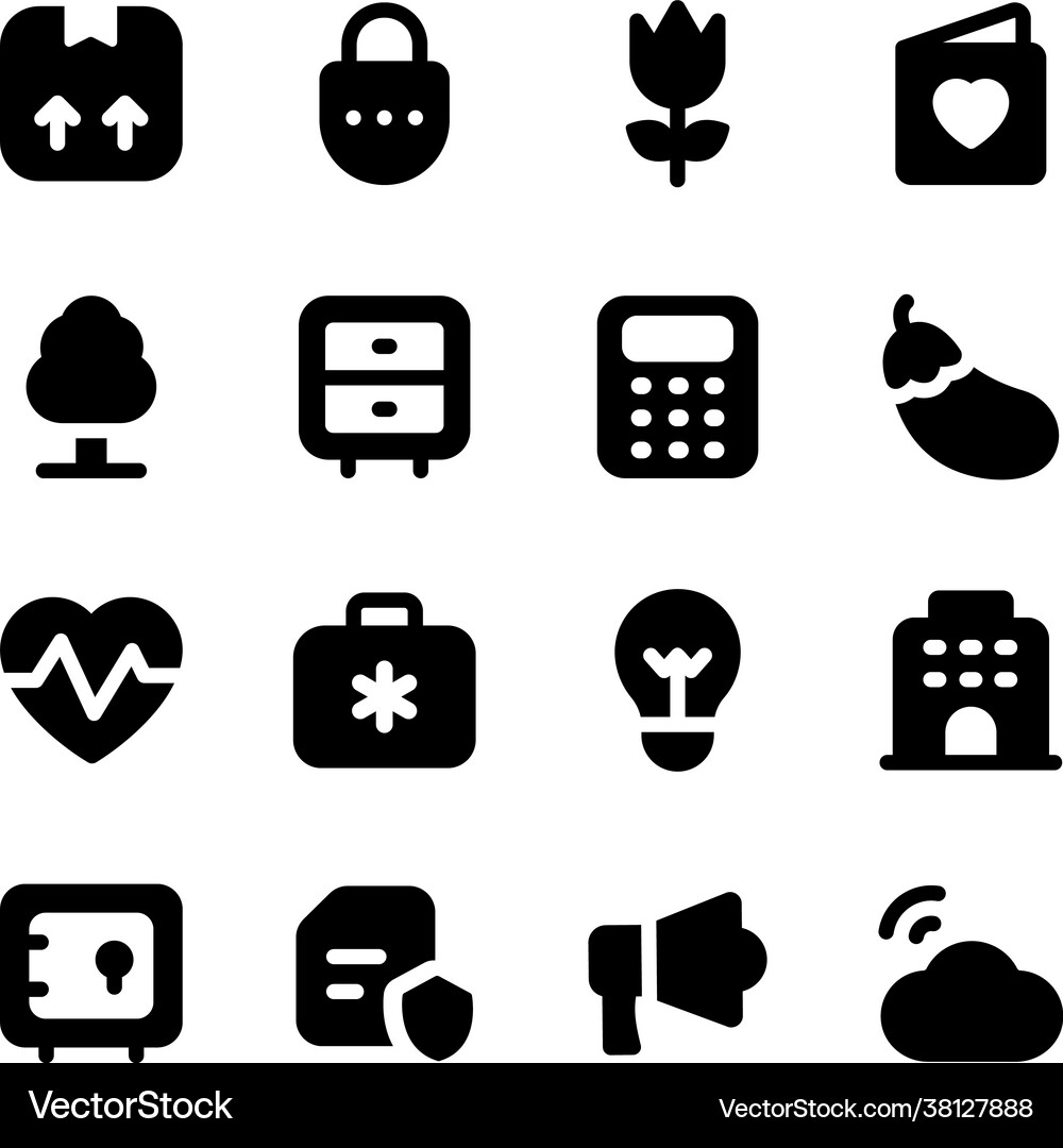 Pack business and medical solid icons Royalty Free Vector