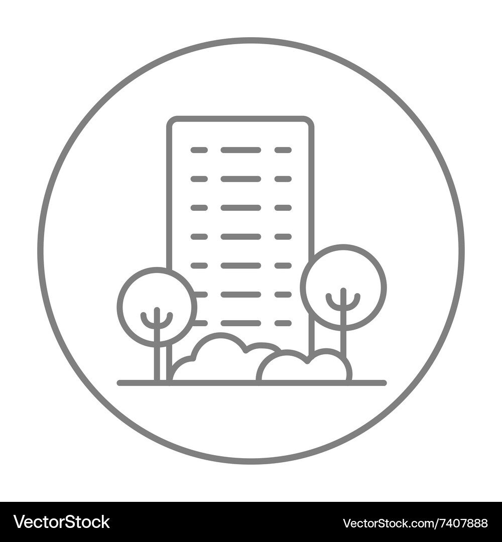 Residential building with trees line icon Vector Image