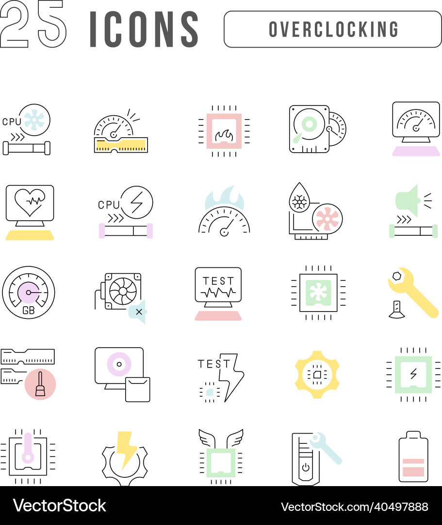 Set of linear icons overclocking Royalty Free Vector Image