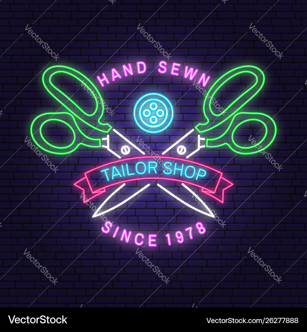 Tailor shop neon design or emblem Royalty Free Vector Image