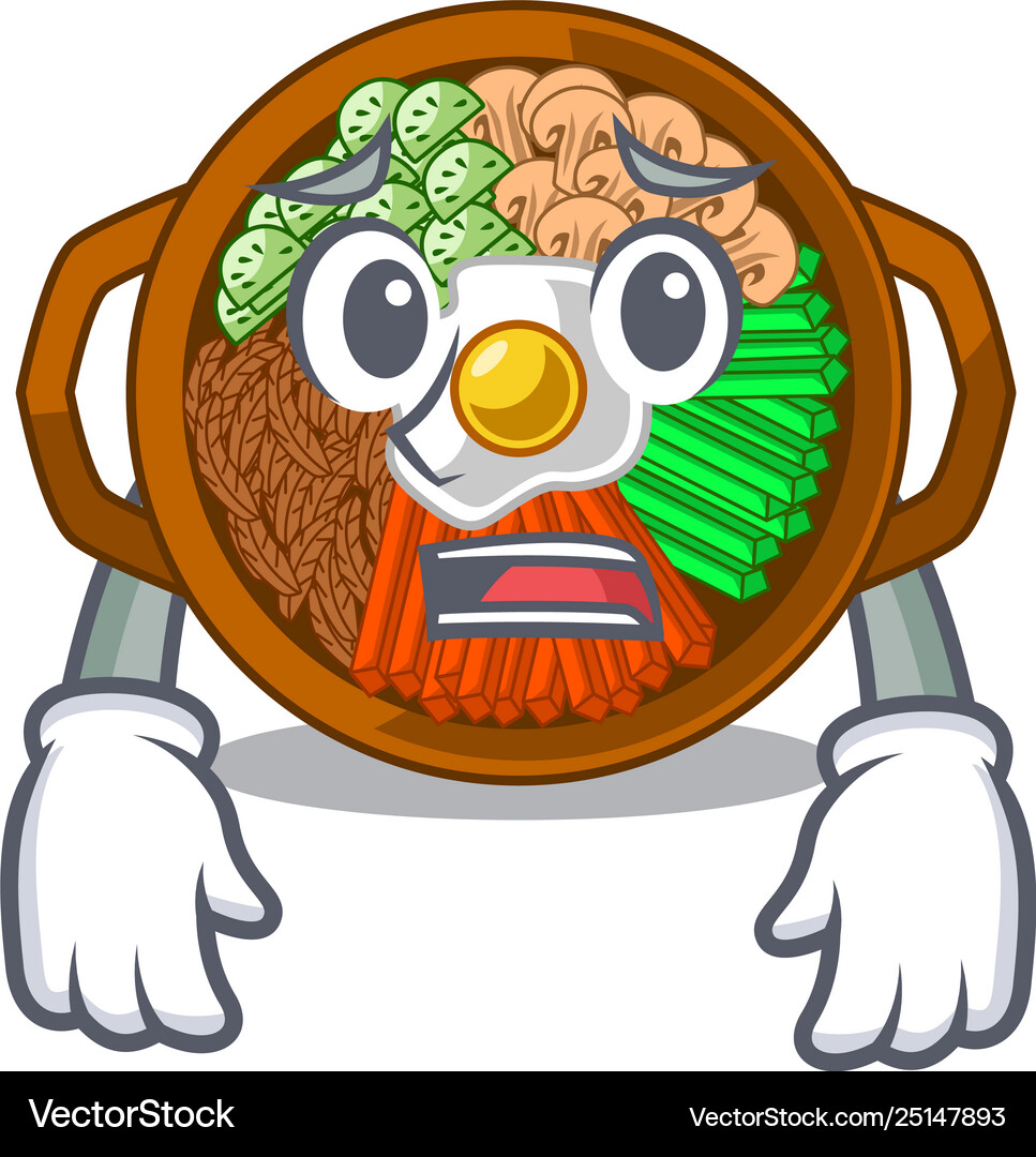 Afraid bowl bibimbap in cartoon shape Royalty Free Vector