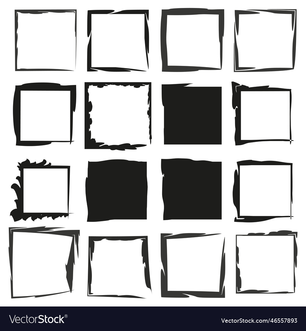 Brush squares hand drawn abstract frame set Vector Image