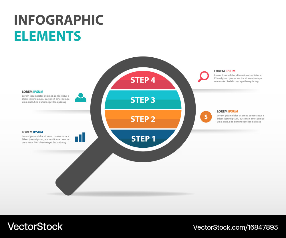 Colorful magnifier business infographics elements Vector Image
