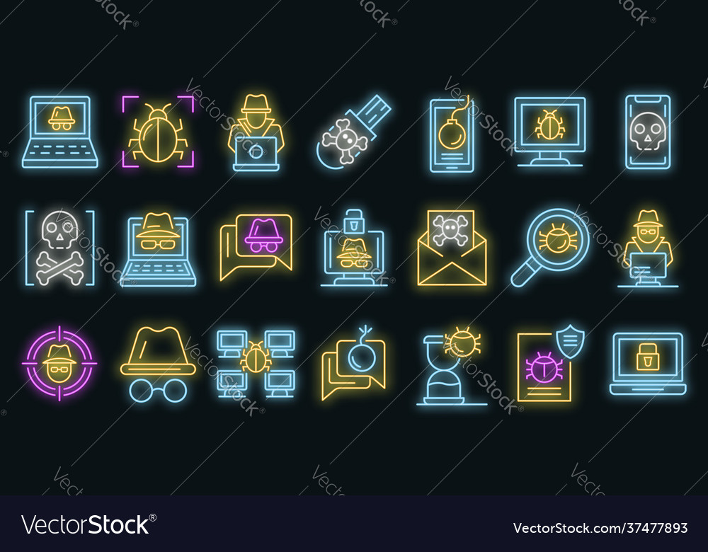 Hacker icons set neon Royalty Free Vector Image